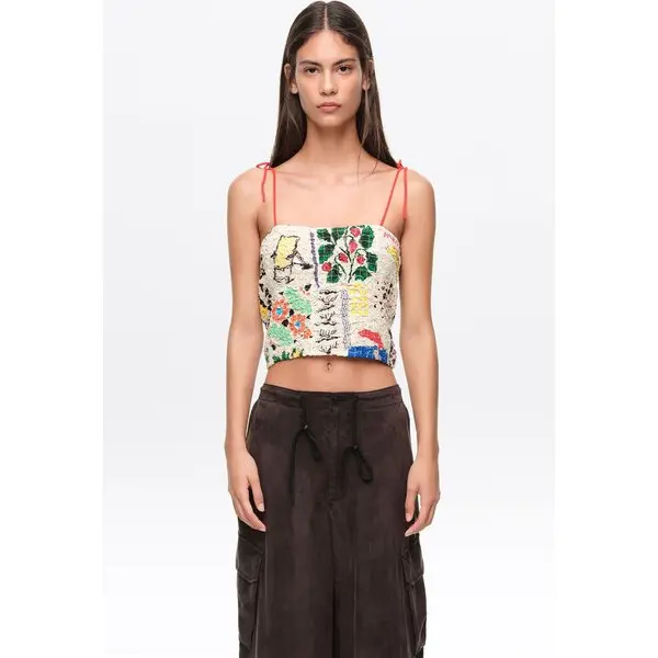 Bimba Y Lola Patchwork Ruched Strappy Top