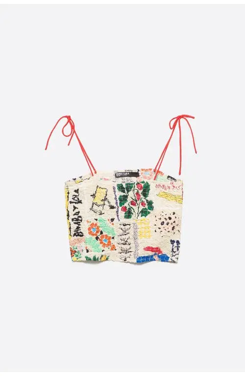 Bimba Y Lola Patchwork Ruched Strappy Top