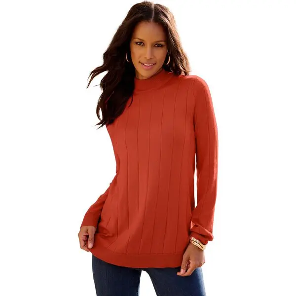 Roaman's Drop Needle Mockneck Lightweight Sweater - Copper Red