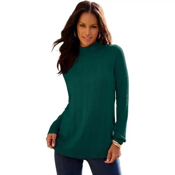 Roaman's Drop Needle Mockneck Lightweight Sweater - Emerald Green