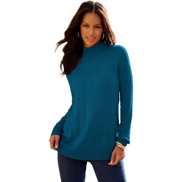 Roaman's Drop Needle Mockneck Lightweight Sweater - Ocean Teal