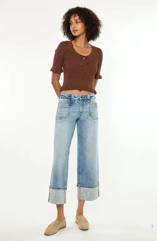 KANCAN Anley Mid Rise Crop Wide Jeans