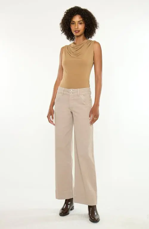 KANCAN Tamryn Essentials Mid Rise Wide Flare Jeans - Tan