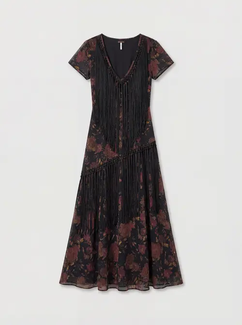 Nasty Gal Floral Chiffon Fringe Maxi Dress
