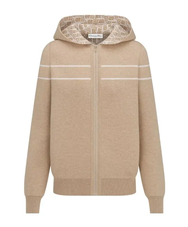 Dior Reversible Zipped Cardigan With Hood - Beige