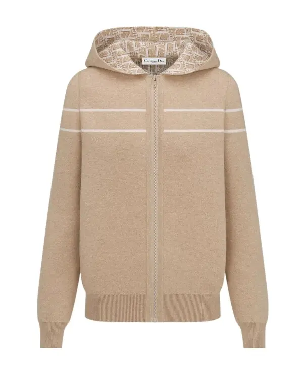 Dior Reversible Zipped Cardigan With Hood - Beige