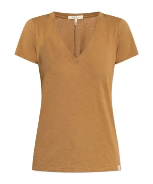 Rag & Bone V-neck Short-sleeve T-shirt With Logo Patch - Brown