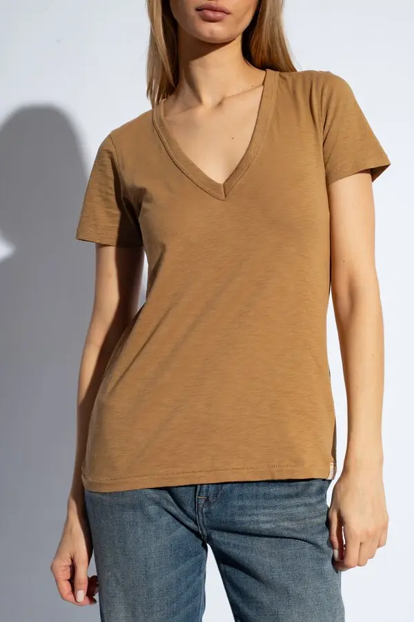 Rag & Bone V-neck Short-sleeve T-shirt With Logo Patch - Brown