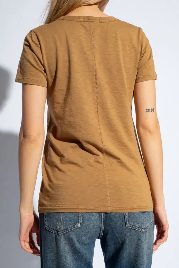 Rag & Bone V-neck Short-sleeve T-shirt With Logo Patch - Brown
