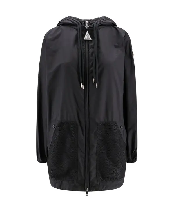 Moncler Mesh Panelled Zip-up Hooded Jacket - Black