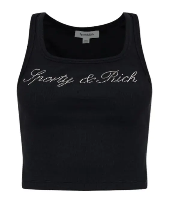 SPORTY  RICH Sporty & Rich Embellished Logo Cropped Tank Top