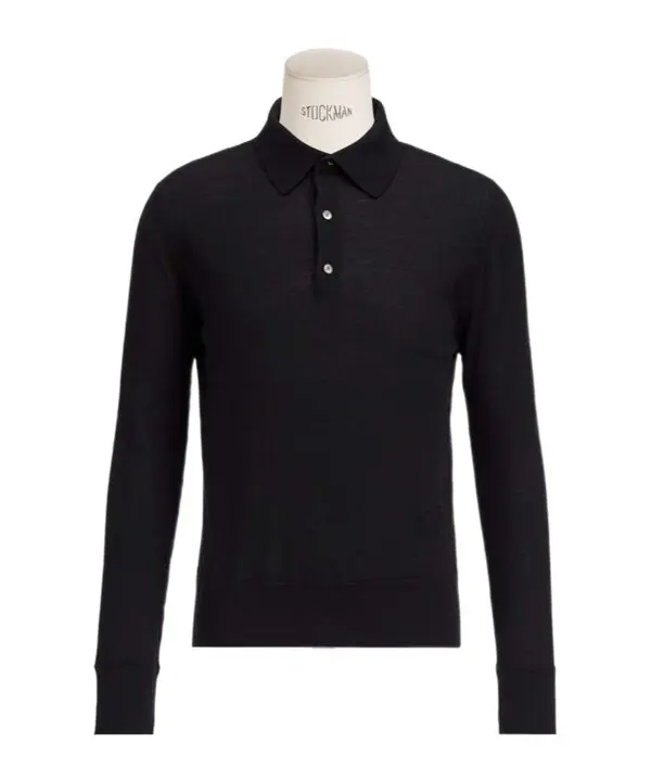 Dior Long Sleeve Knit Polo Shirt - Black
