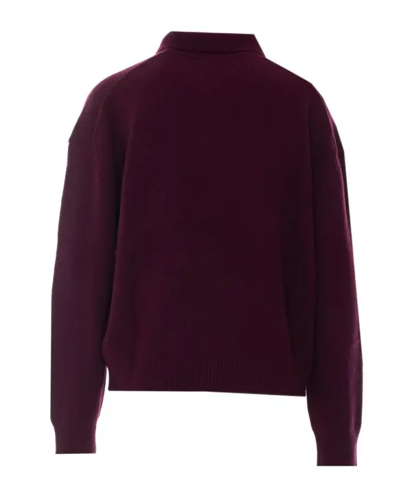 ANINE BING Long-sleeved Knitted Polo Jumper - Wine Red