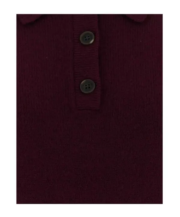 ANINE BING Long-sleeved Knitted Polo Jumper - Wine Red