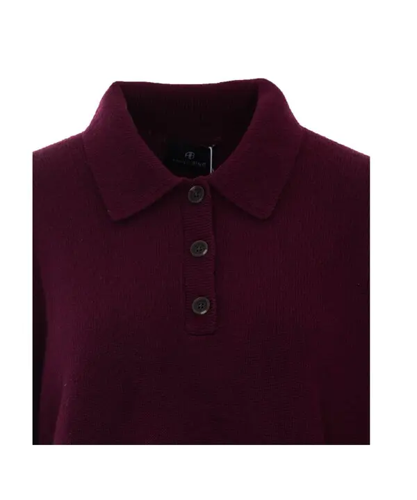 ANINE BING Long-sleeved Knitted Polo Jumper - Wine Red