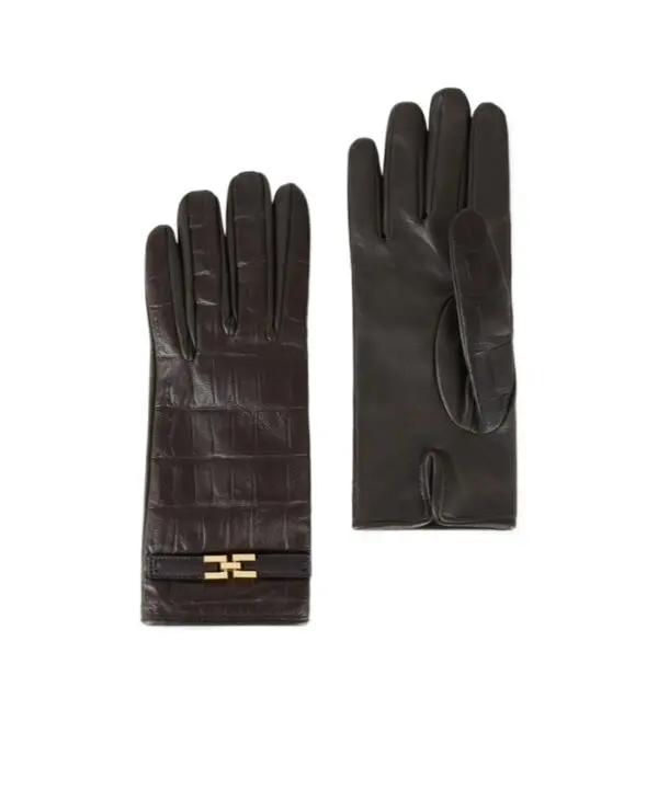 Elisabetta Franchi Logo-embellished Five-finger Gloves - Brown