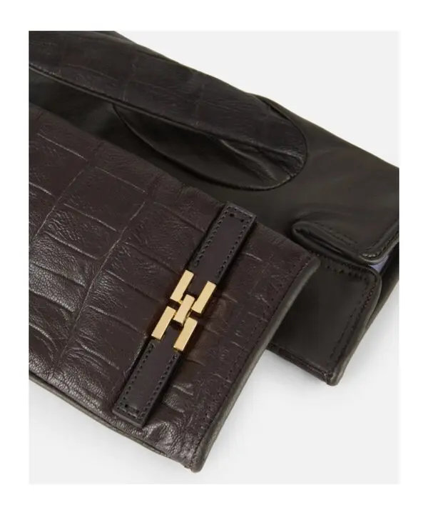 Elisabetta Franchi Logo Embellished Leather Gloves