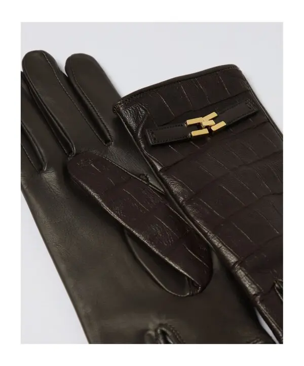 Elisabetta Franchi Logo Embellished Leather Gloves