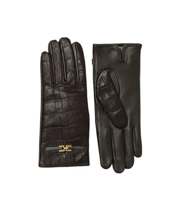 Elisabetta Franchi Logo Embellished Leather Gloves