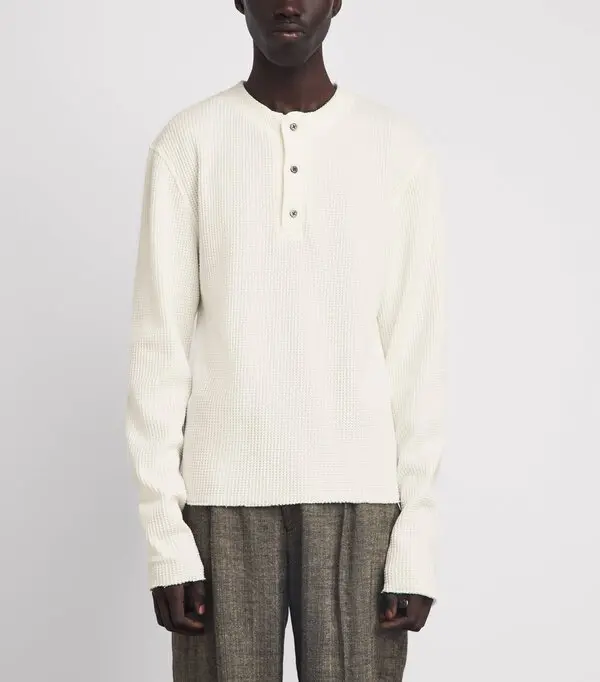 424 Waffle-knit Long-sleeve Henley Top