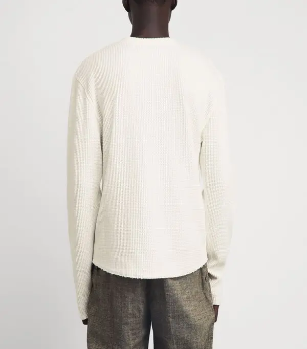 424 Waffle-knit Long-sleeve Henley Top