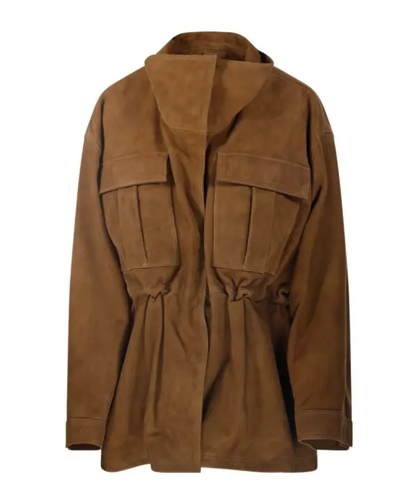 RÓHE Sculptural Suede Jacket With Drawstring Waist - Brown