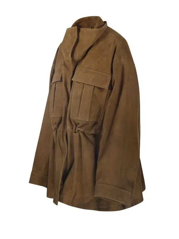 RÓHE Sculptural Suede Jacket With Drawstring Waist - Brown