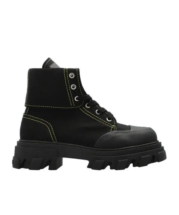 GANNI Trail Boots In Canvas - Black