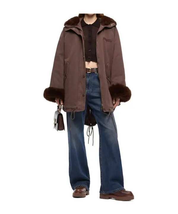 Pinko Hooded Padded Jacket With Faux Fur Trim