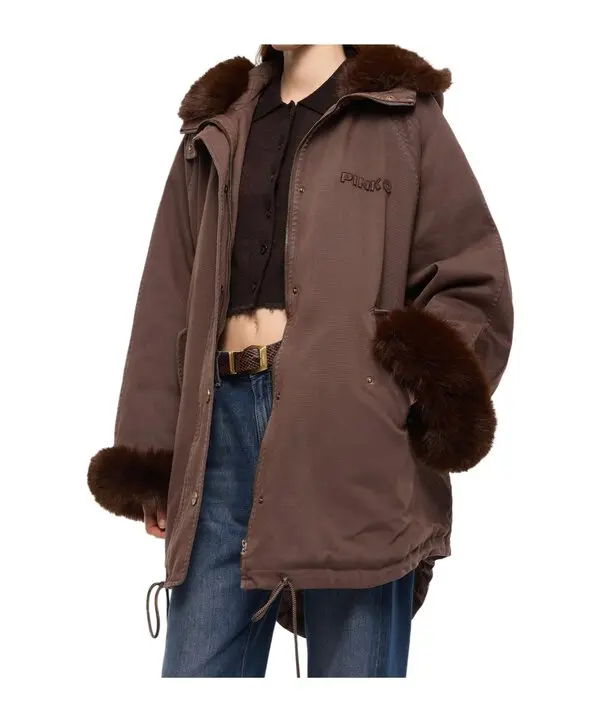 Pinko Hooded Padded Jacket With Faux Fur Trim