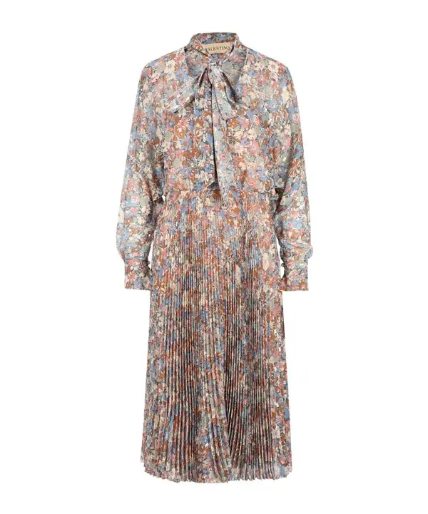 Valentino Garavani Floral Pleated Midi Dress - Nude