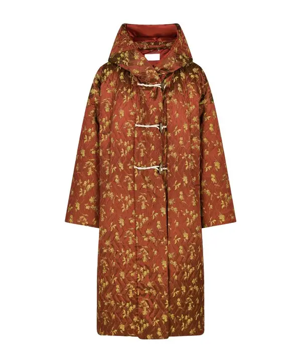 Dries Van Noten Long-sleeved Hooded Coat With Floral Print - Brown