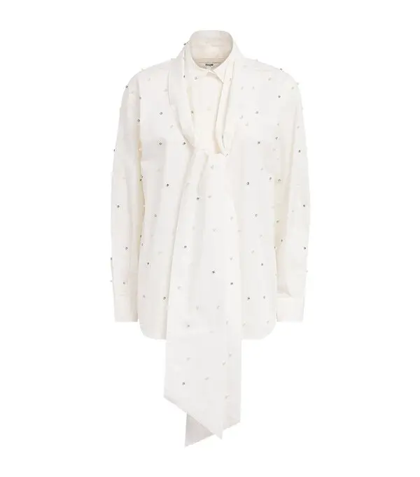 Maje Cotton Embellished Tie-detail Shirt - White