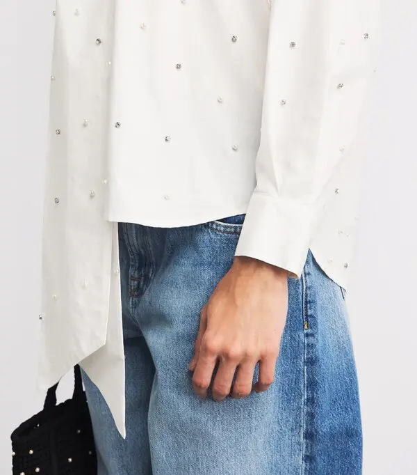 Maje Embellished Cotton Shirt With Tie Neck Detail