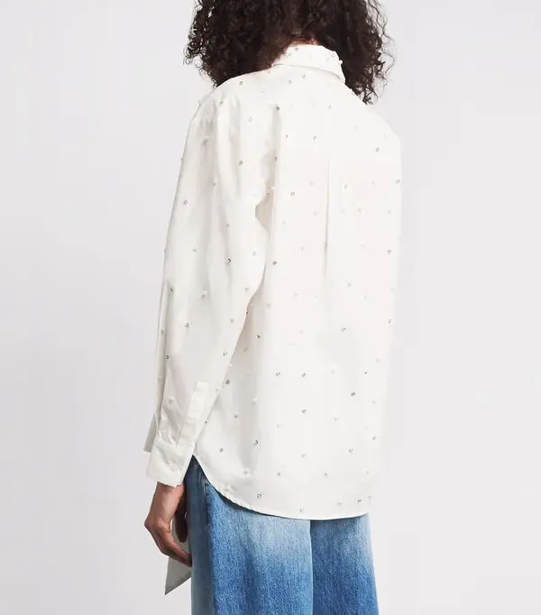Maje Embellished Cotton Shirt With Tie Neck Detail
