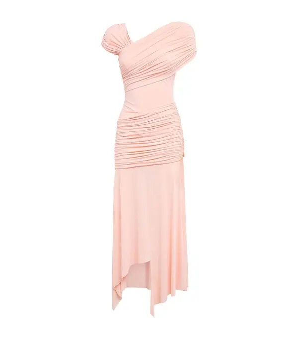 DE LA VALI Draped Asymmetrical Midi Dress - Pink