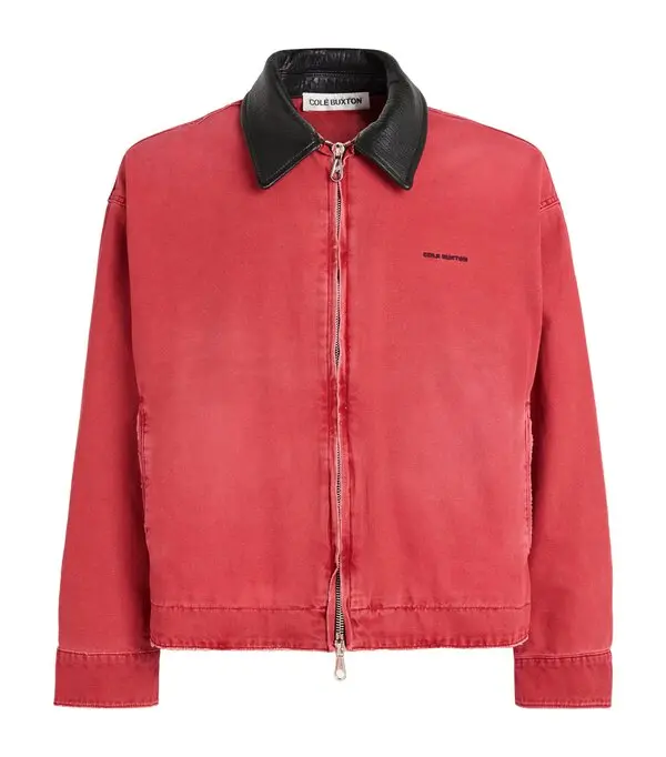 COLE BUXTON Cotton Leather-collar Trucker Jacket - Beige