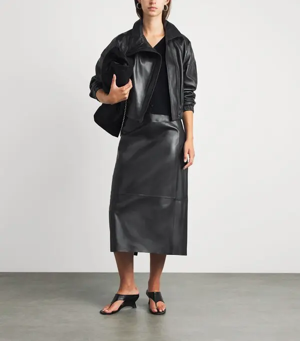 Vince Lambskin Midi Skirt