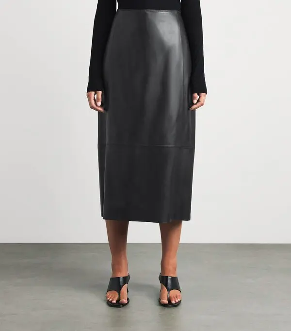 Vince Lambskin Leather Midi Skirt
