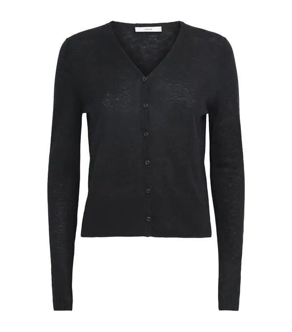 Vince Cashmere-silk Cardigan With V-neck And Button Detail - Black