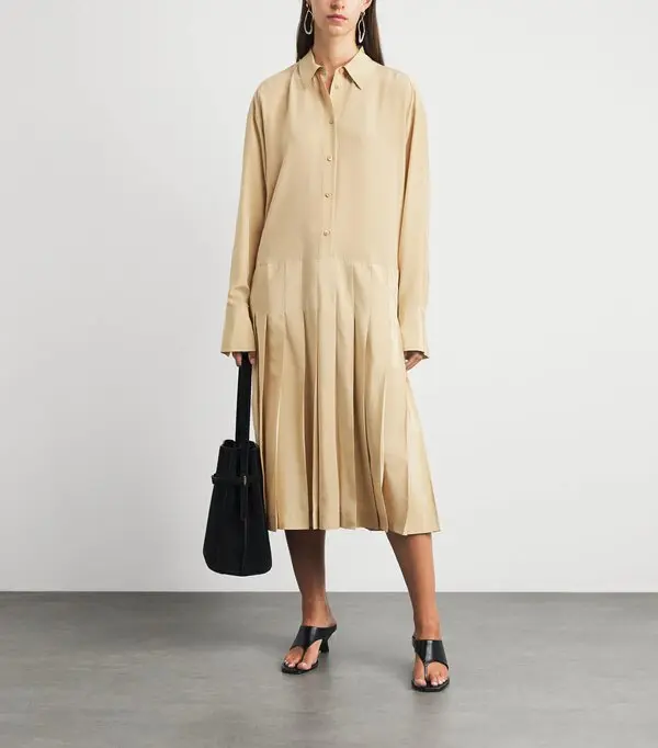TOTEME Silk Pleated Midi Shirt Dress