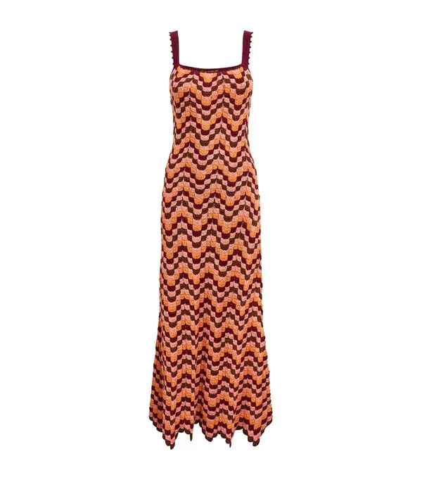 Escvdo Crochet Abanico Stitch Maxi Dress - Orange