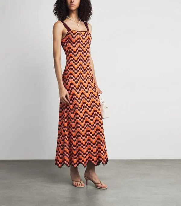 Escvdo Crochet Abanico Stitch Maxi Dress - Orange