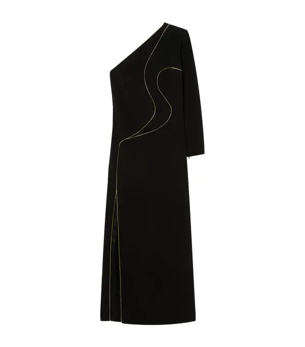 Marina Rinaldi One-shoulder Maxi Dress With Gold Piping