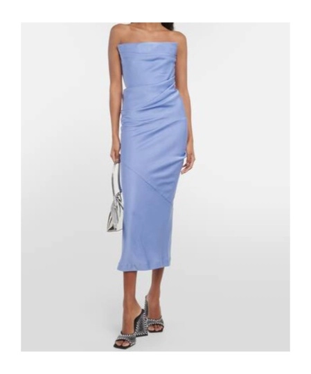 Alex Perry Draped Strapless Crepe Midi Dress