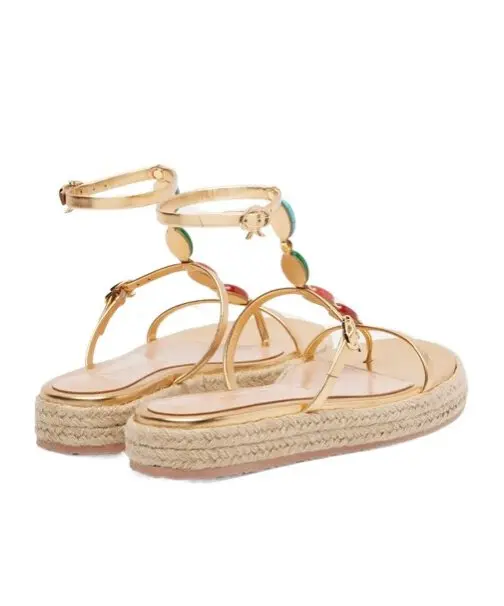 GIANVITO ROSSI Leather Espadrille Sandals With Cabochon Stones