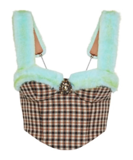 AREA Embellished Faux-fur Trimmed Bustier
