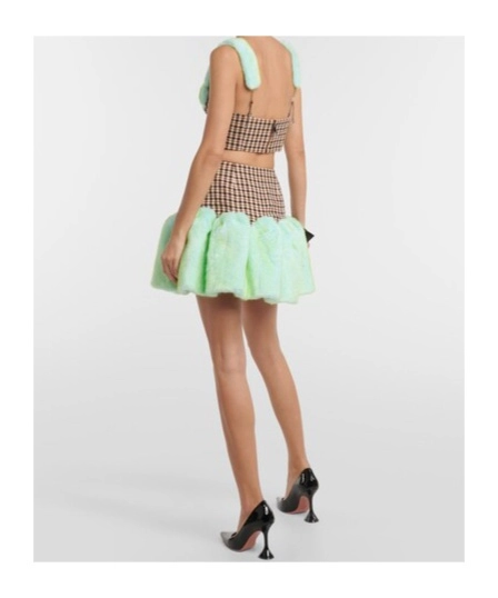 AREA Embellished Faux-fur Trimmed Bustier