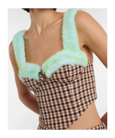 AREA Embellished Faux-fur Trimmed Bustier