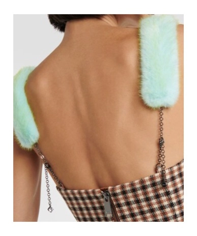 AREA Embellished Faux-fur Trimmed Bustier